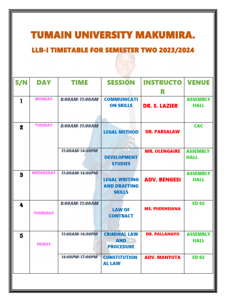 LLB-I Semester 2 Timetable 2023/24 | PDF | Religion & Spirituality