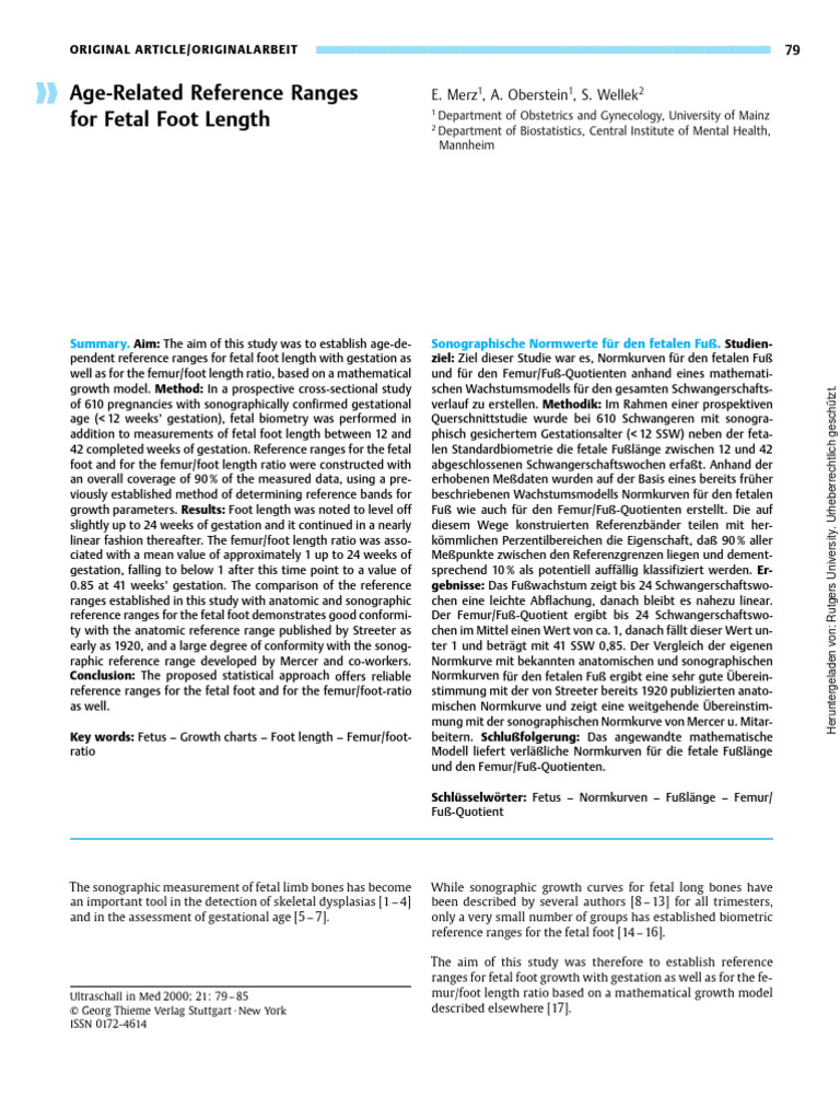 Merz Age Related Reference Scale Fetal Foot Length | PDF | Health Care ...