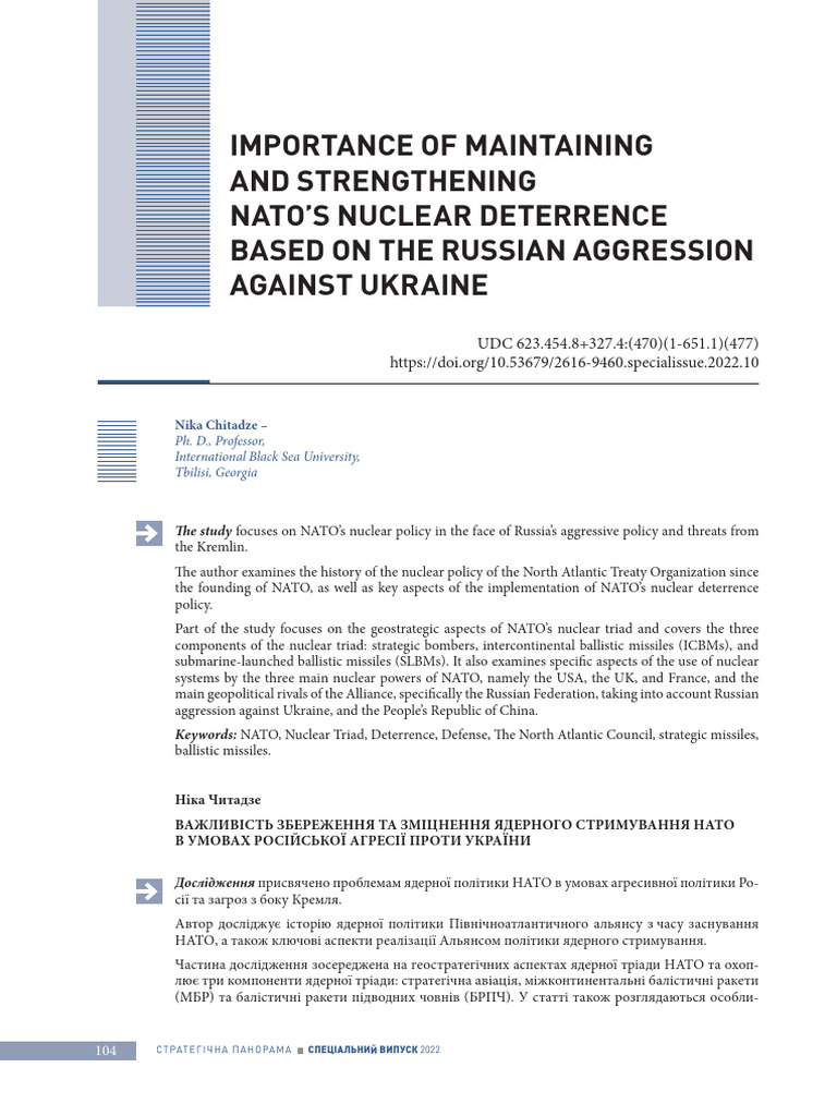 Importance of Maintaining and Strengthening Nato's Nuclear Deterrence ...