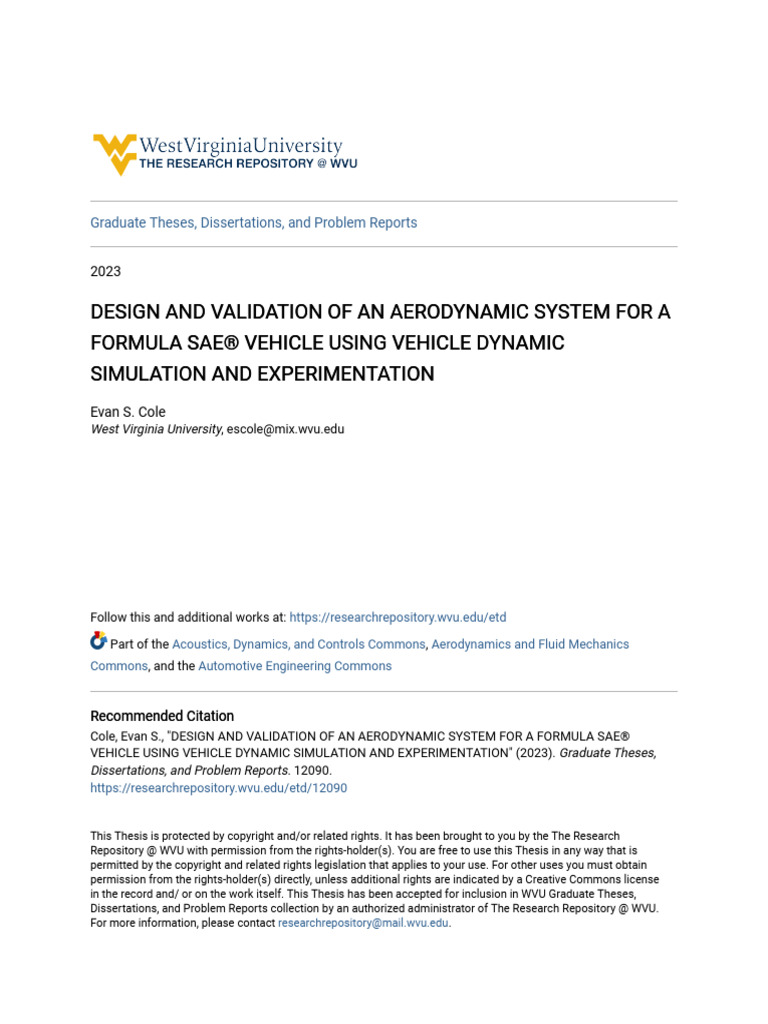 Design and Validation of An Aerodynamic System For A Formula Sae® | PDF | Force | Computational ...