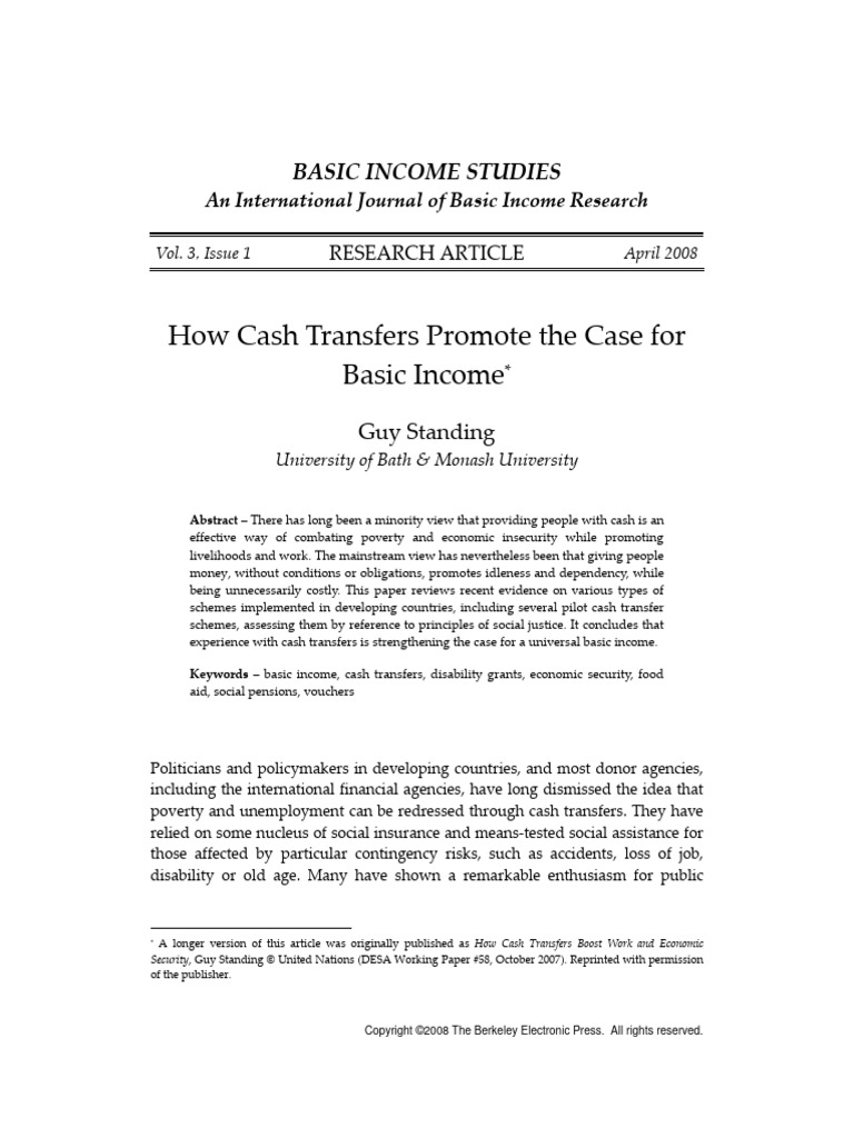 How Cash Transfers Promote The Case For Basic Income, Published BIS ...