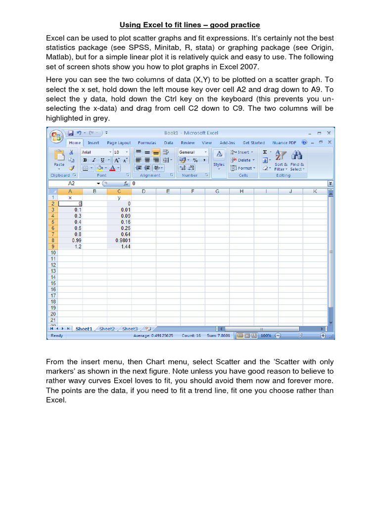 Using Excel to Fit Lines | PDF | Spreadsheet | Microsoft Excel