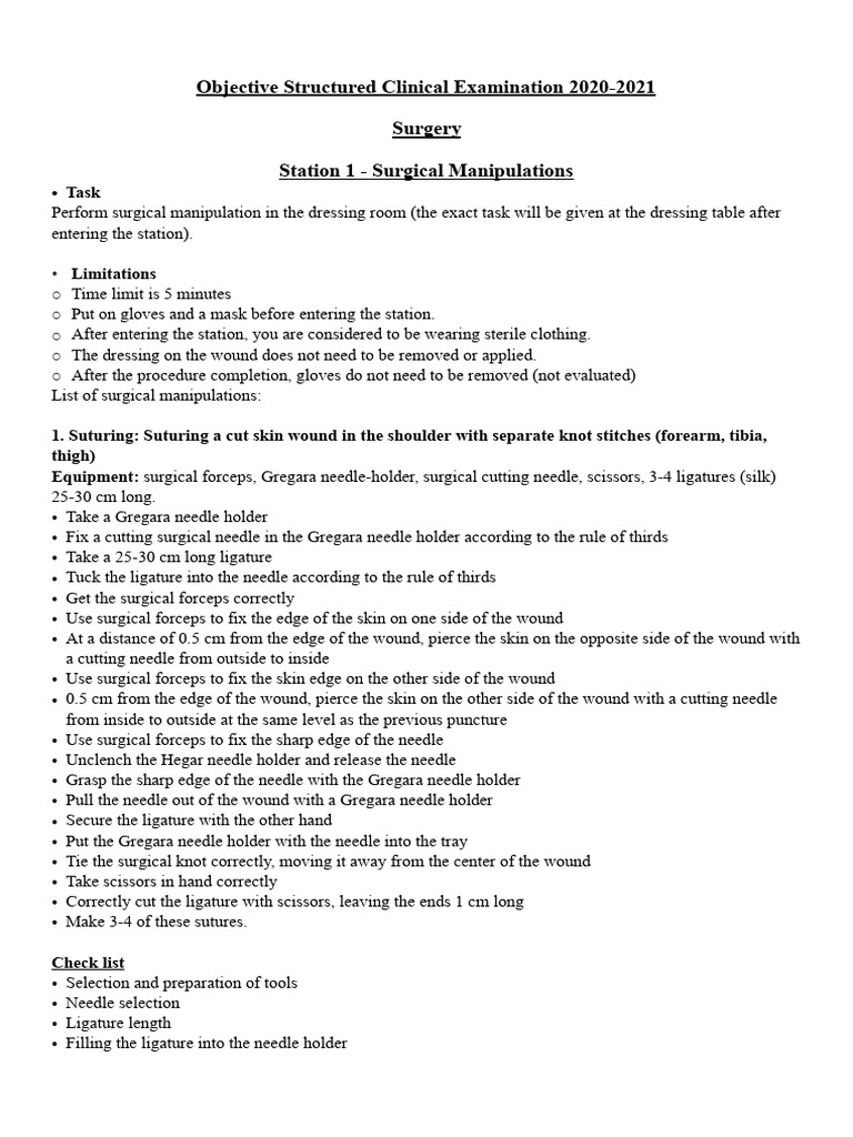 OSCE - Surg | PDF | Surgical Suture | Cardiopulmonary Resuscitation