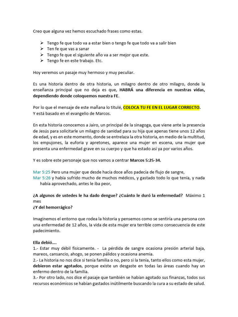 Coloca Tu Fe en El Lugar Correcto Marcos 5 25 34 | Descargar gratis PDF ...