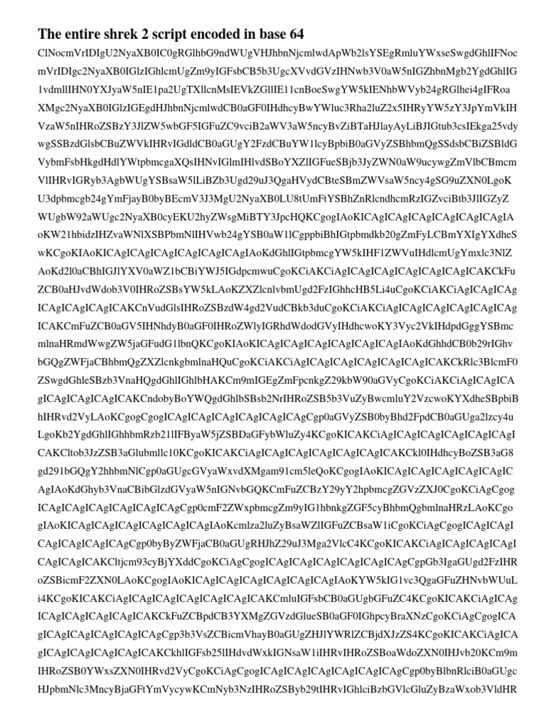 the entire shrek 2 script encoded in base 64 | PDF