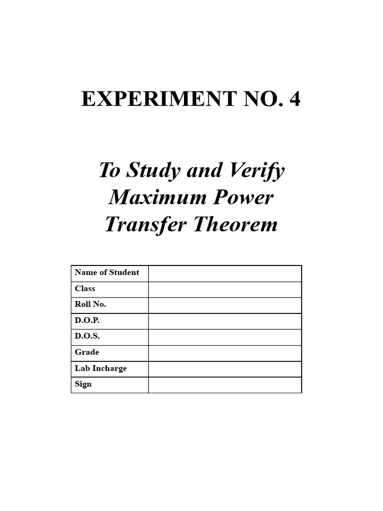 Expt - 4 - Max - Power Transfer - Theorem | Download Free PDF | Computer Engineering ...
