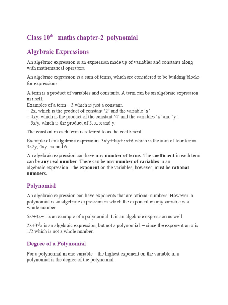 class10 polynomial | PDF | Polynomial | Factorization