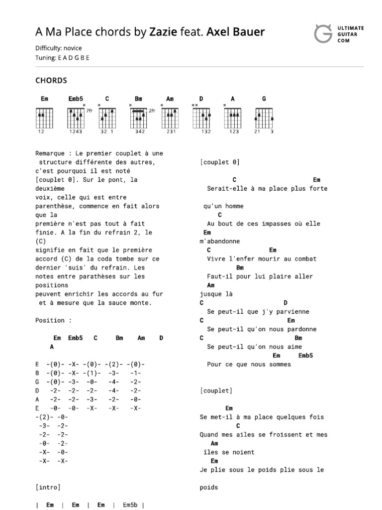 Axel Bauer - A Ma Place | PDF