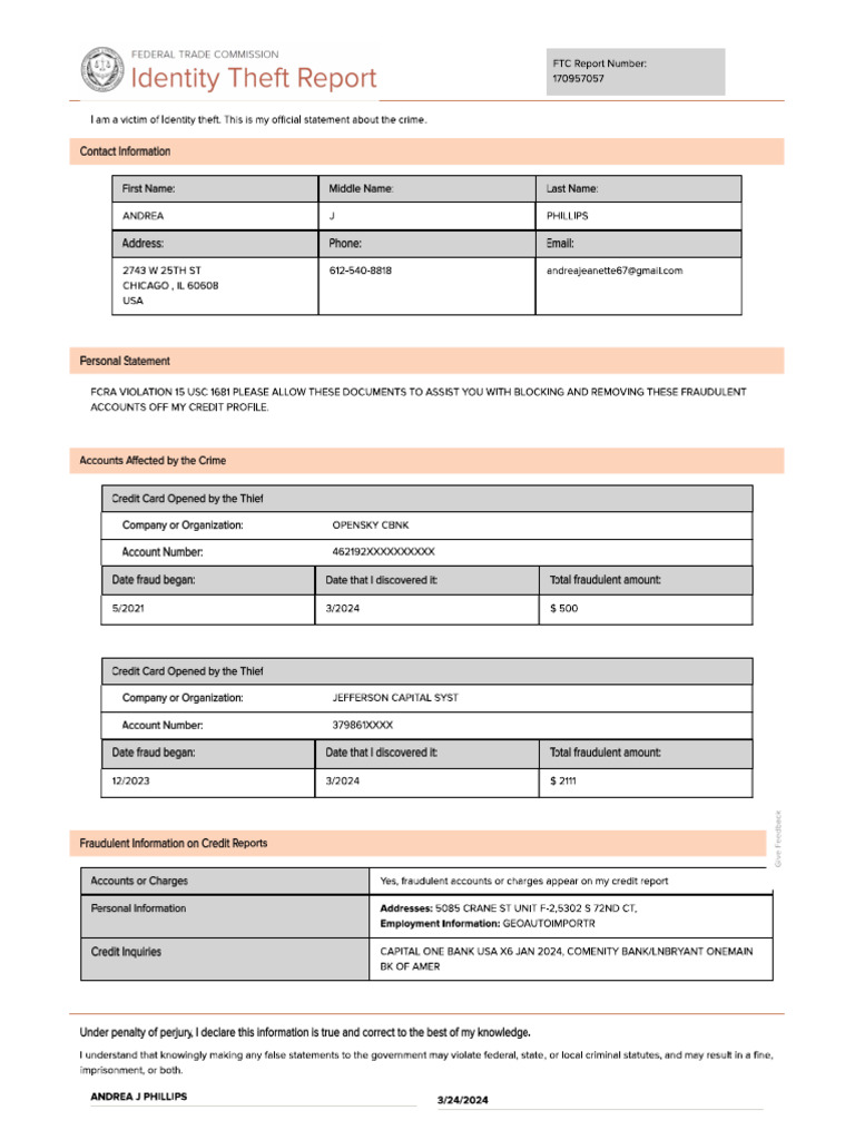 A Phillips FTC Pack | Download Free PDF | Fee | Identity Theft