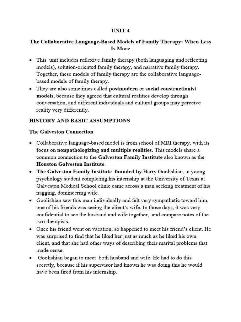 Unit 4 Family Therapy | PDF | Psychotherapy | Family Therapy