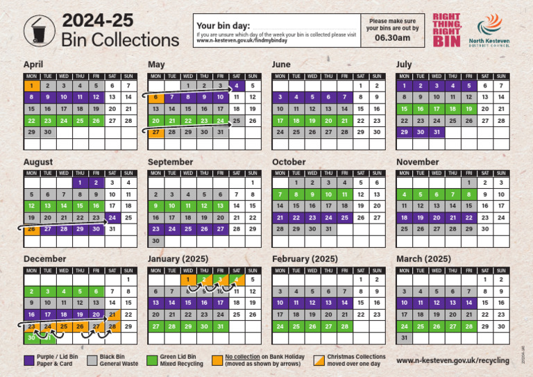 Bin Collections - 2024-2025 Year Calendar Planner | PDF | Waste ... Bin Collections - 2024-2025 Year Calendar Planner | PDF | Waste ...