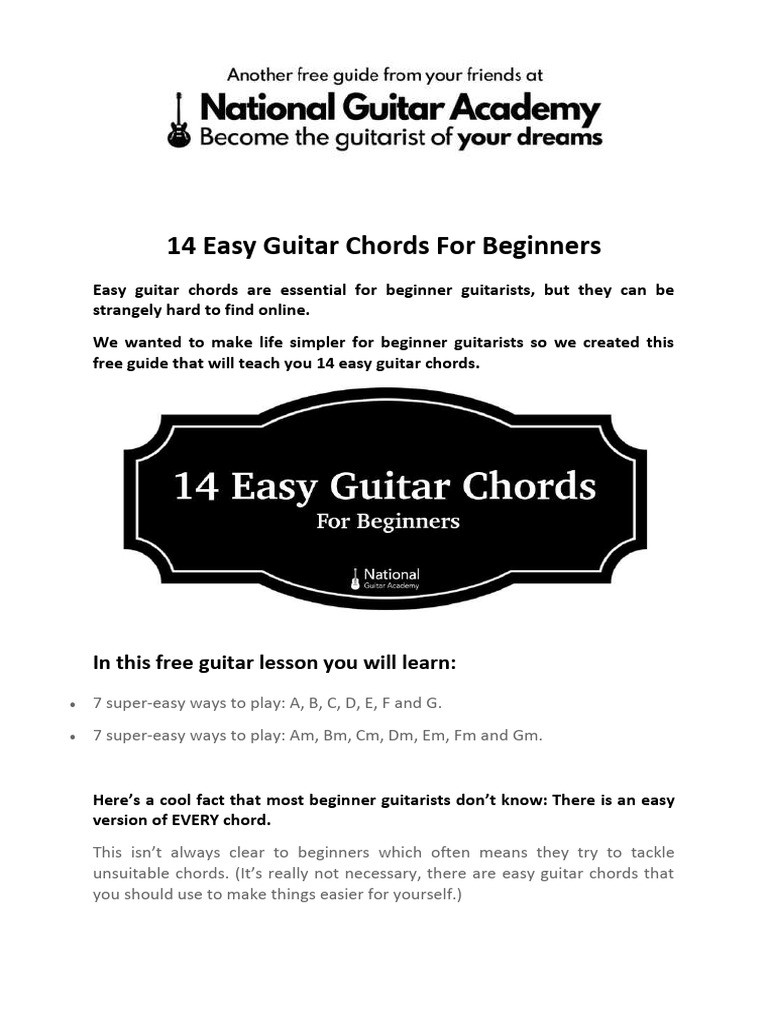 14 Easy Guitar Chords for Beginners | PDF | Guitars | Elements Of Music