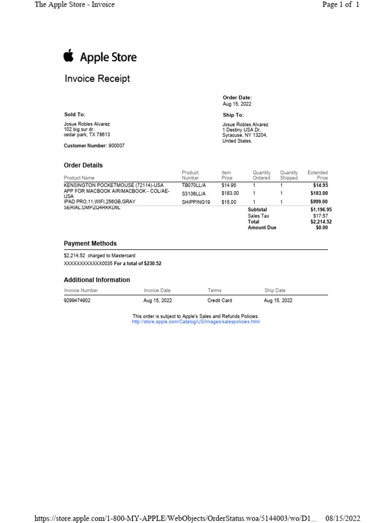 Apple Usa 2022 | PDF | Receipt | Apple Inc.