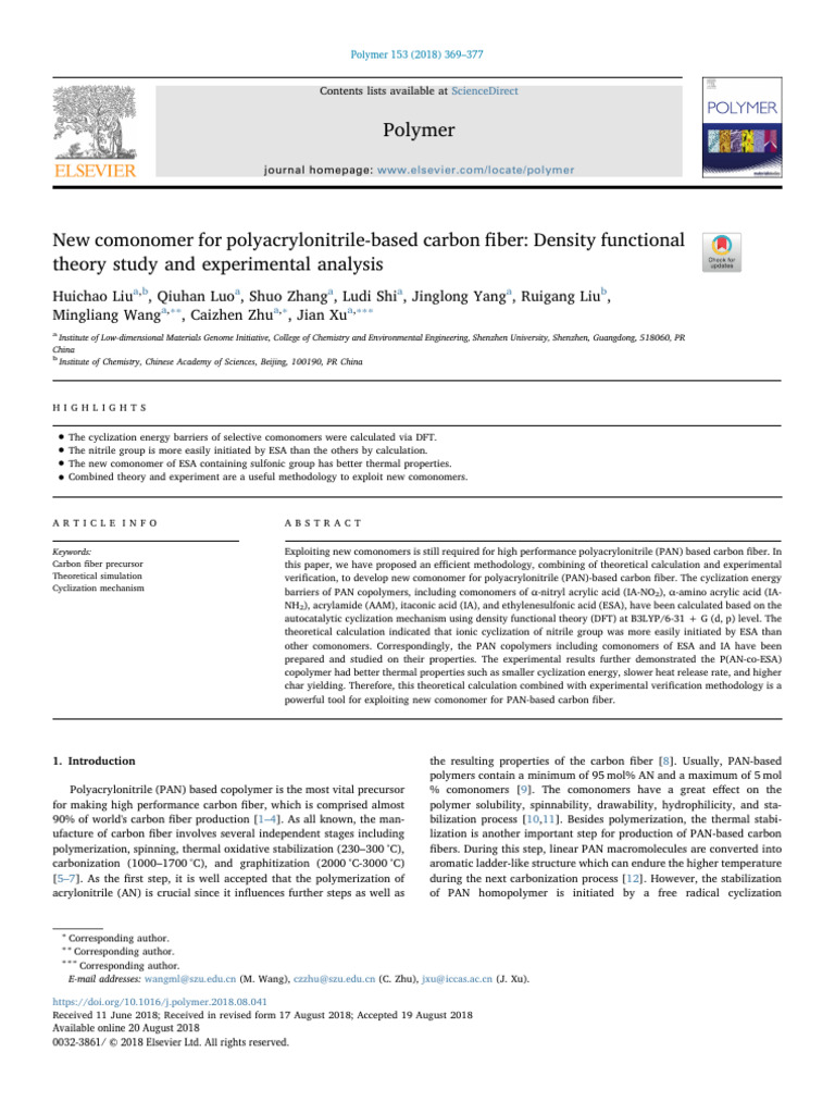 Comonomère - Polyacrylonitrile - Based Carbon Fibre - Liu - Éà& | PDF | Polymers | Differential ...