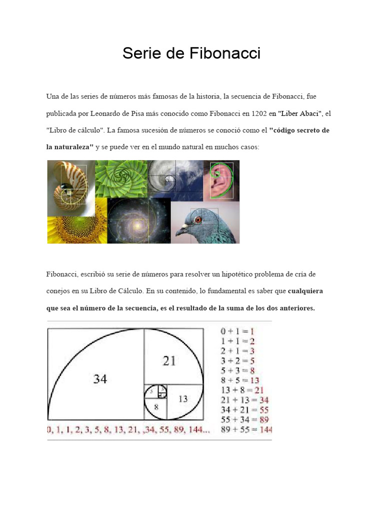 Serie de Fibonacci | PDF | Secuencia | Matemáticas