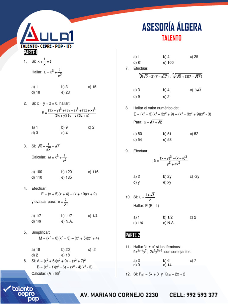 Asesoría Álgebra | PDF | Factorización | Álgebra