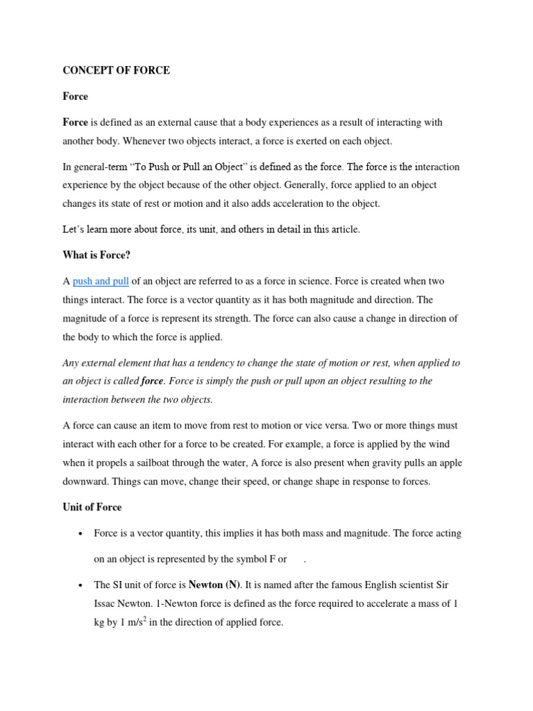 Concept of Force | PDF | Force | Acceleration