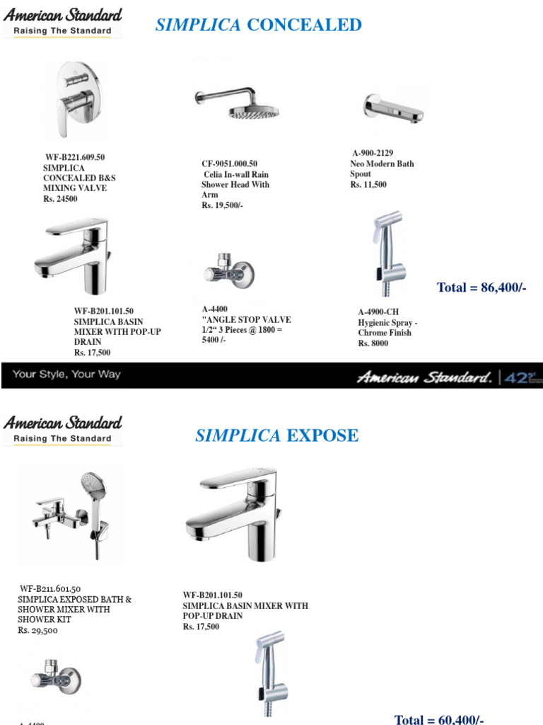 American Standard Bath Sets | PDF | Shower | Sink