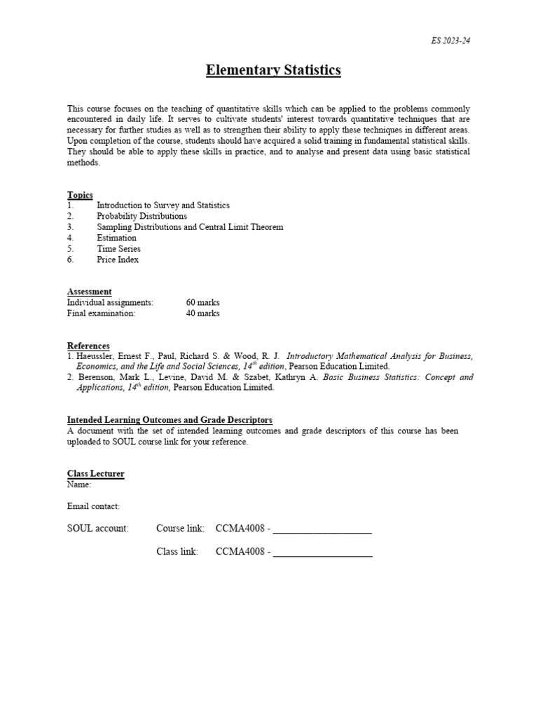 ES Lecture Note | PDF | Probability Distribution | Sampling (Statistics)
