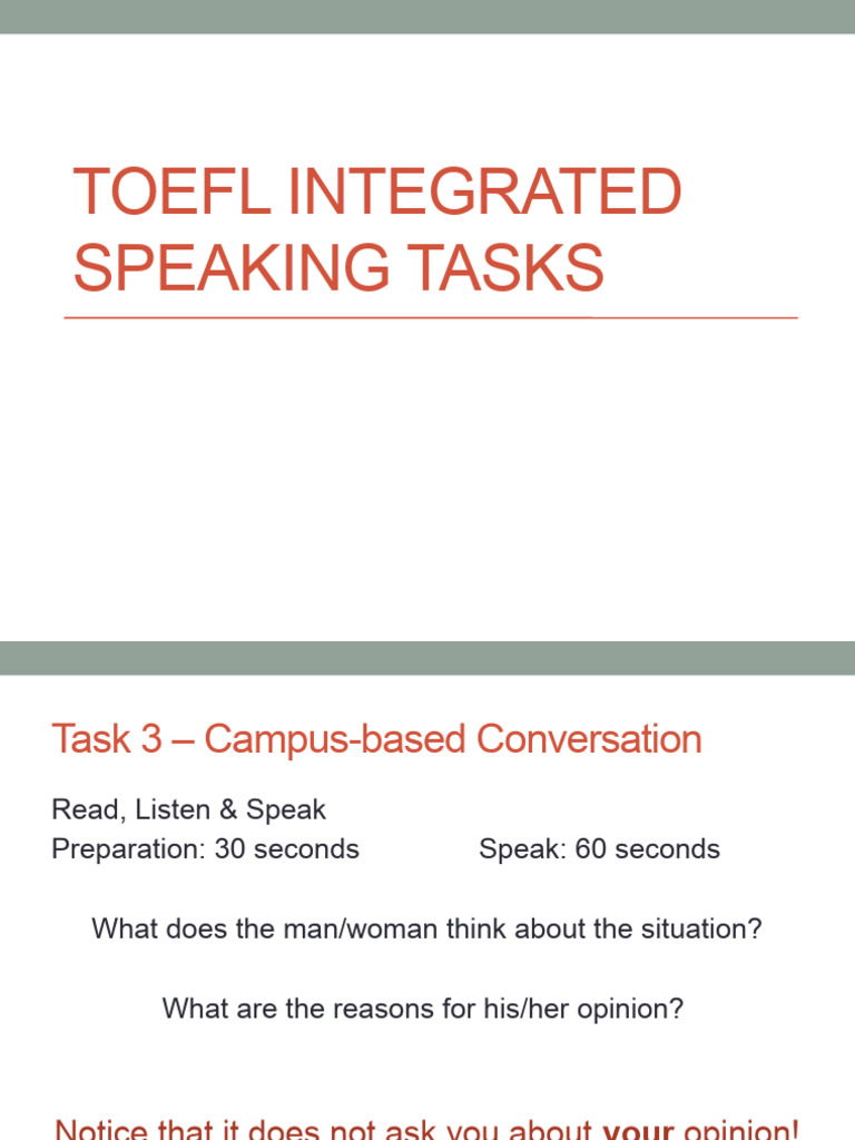 TOEFL Integrated Speaking Tasks | PDF | Memory | Recall (Memory)