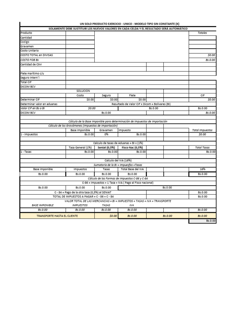Modelo Excel Pre-Formulada en Blanco para Valorar | PDF | Impuestos ...