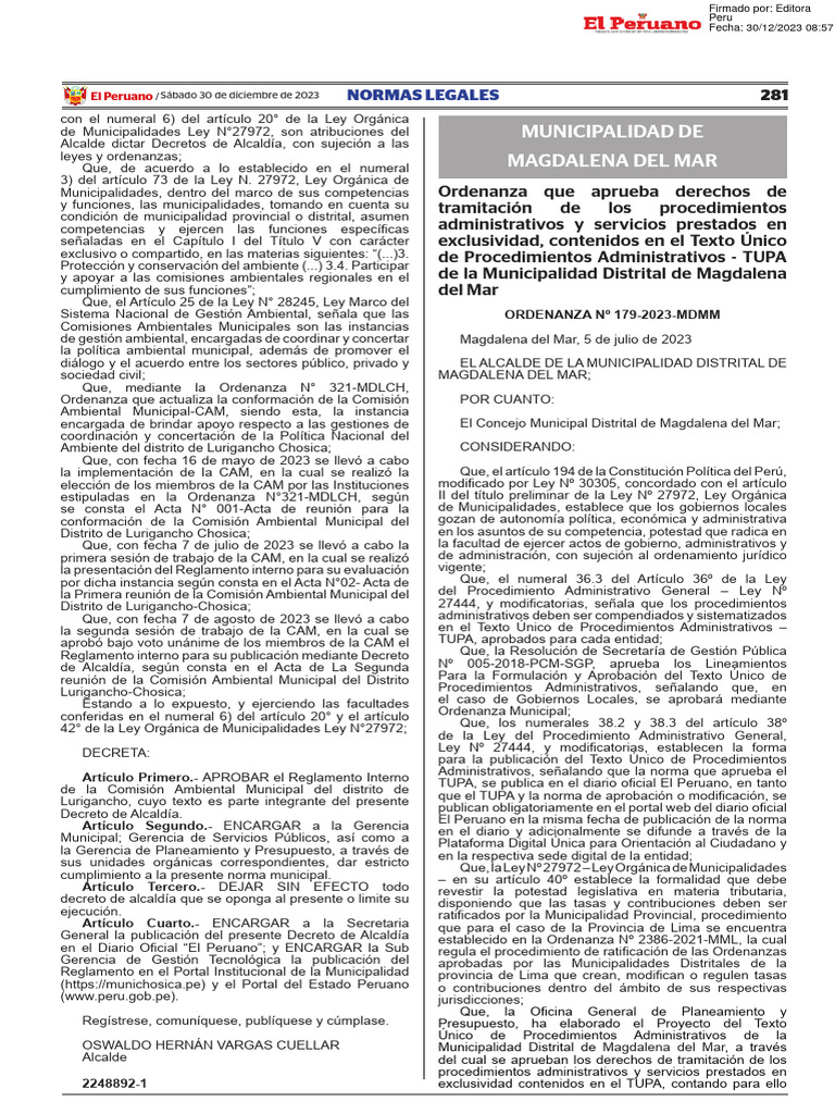 Tupa MDMM 2024 | PDF | Gobierno local | edificio