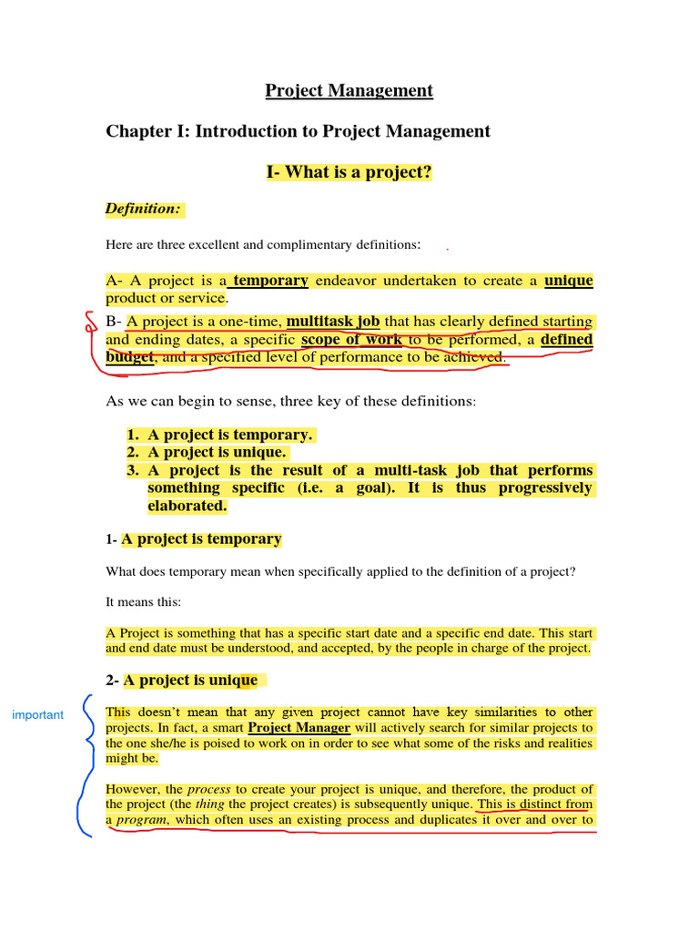 Chapter I - Introduction To Project Managemenet | PDF | Project ...