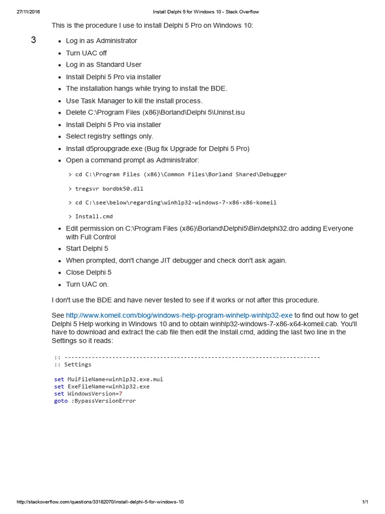 Install Delphi 5 For Windows 10 - Stack Overflow | PDF
