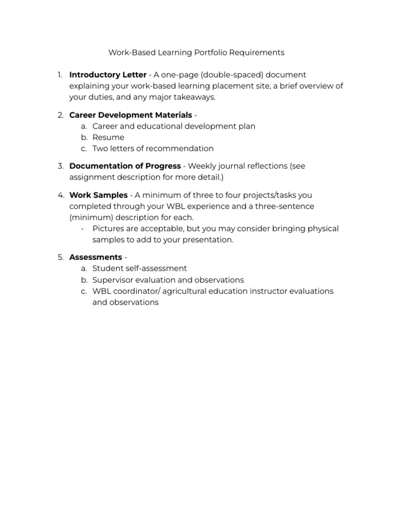 Work-Based Learning Portfolio Requirements | PDF | Career & Growth
