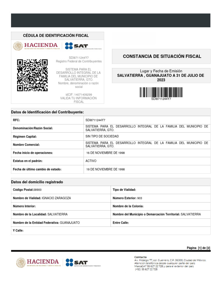 Constancia de Situacion Fiscal Dif | PDF