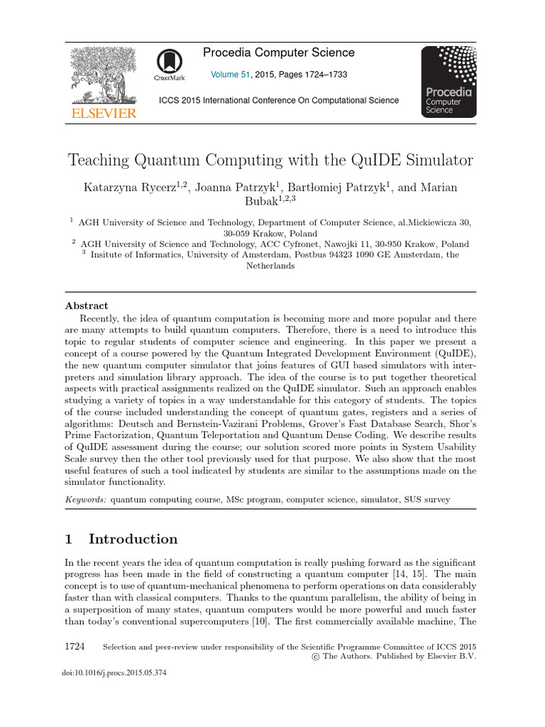 Teaching Quantum Computing With The QuIDE Simulato | PDF | Quantum Computing | Simulation