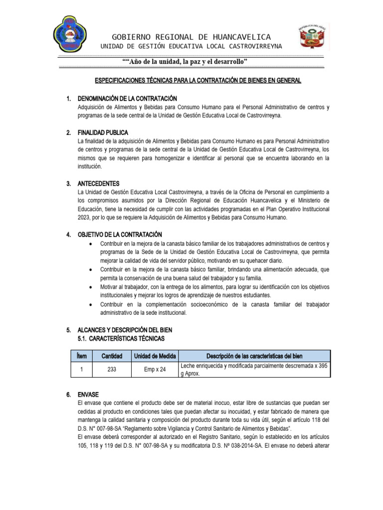 ESPECIFICACIONES TECNICAS - Docx Centros y Programas - Docx - Leche | PDF | Corrupción política