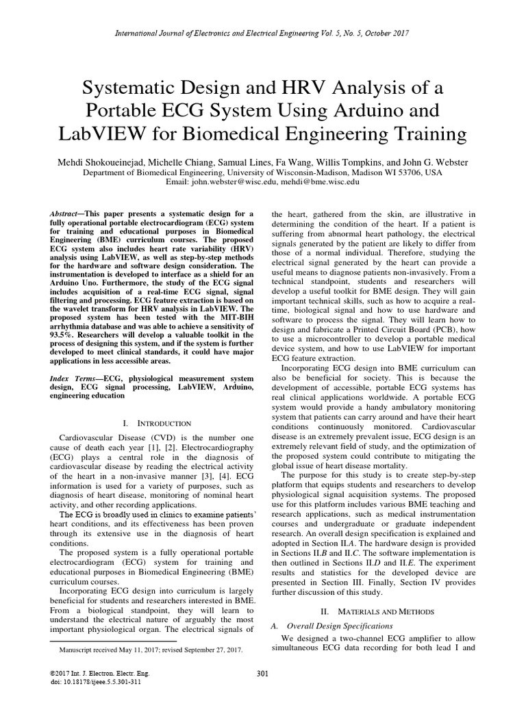 Systematic Design and HRV Analysis of A Portable ECG System Using Arduino and LabVIEW For ...