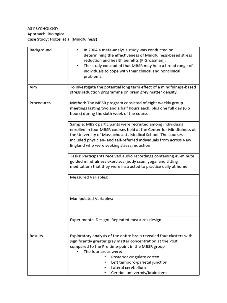 Holzel Summary | PDF | Mindfulness | Psychological Concepts