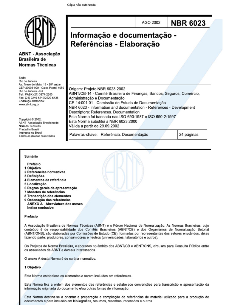 ABNT - Norma para Elaboração de Referências - NBR 6023 2018 | PDF ...