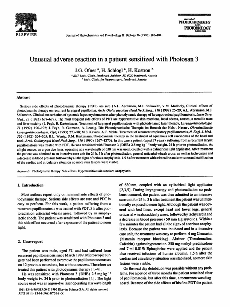 Unusual Adverse Reaction in A Patient Sensitized With Photosan 3 | PDF ...
