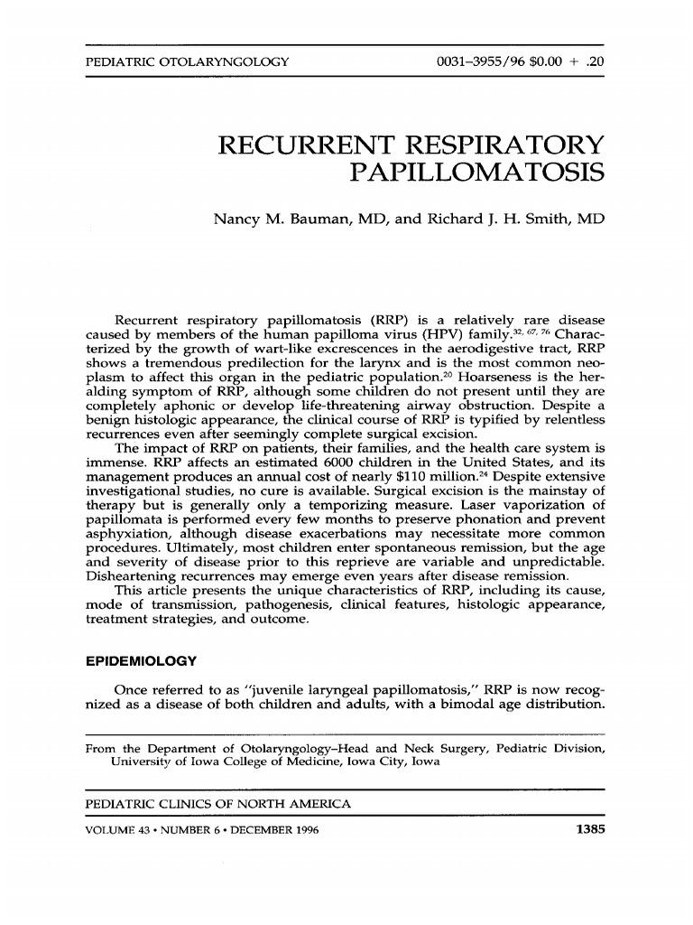 Recurrent Respiratory Papillomatosis | PDF | Diseases And Disorders ...