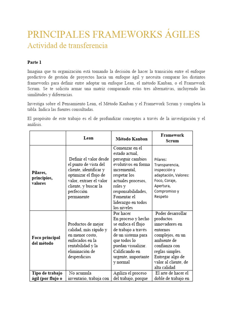 Principales Frameworks Ágiles | Descargar gratis PDF | Lean ...