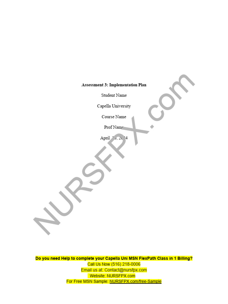 NURS FPX 6214 Assessment 3 Implementation Plan | Download Free PDF | Health Care | Evaluation