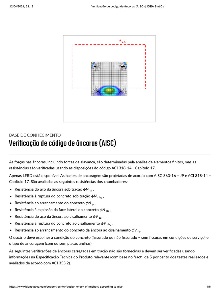 Verificação de Código de Âncoras (AISC) - IDEA StatiCa | PDF ...