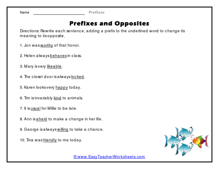 Prefixes and Opposites Worksheet | PDF | Home & Garden