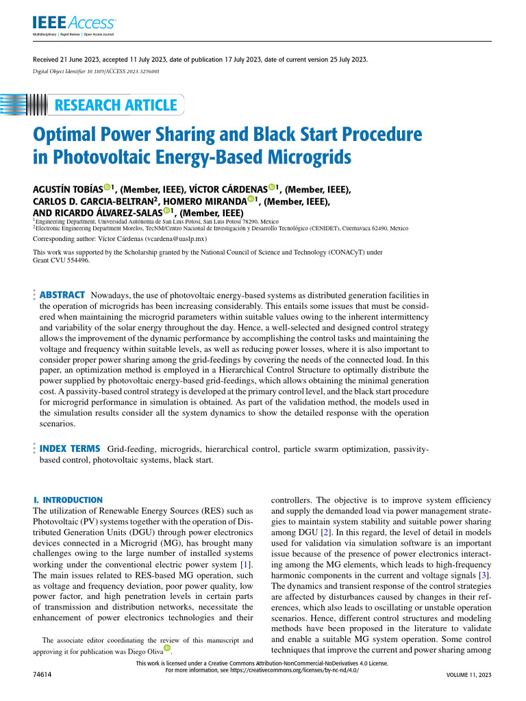 Optimal Power Sharing and Black Start Procedure in Photovoltaic Energy ...