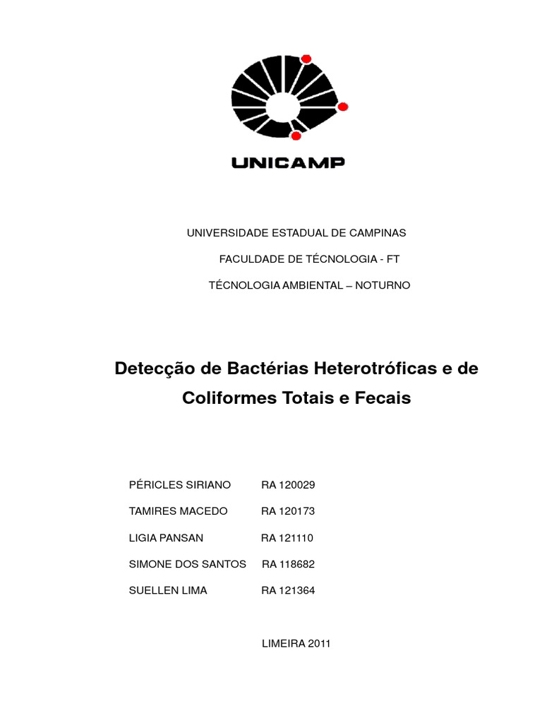 Relatório - Detecção de Bacterias Heteortroficas e de Coliformes Fecais ...