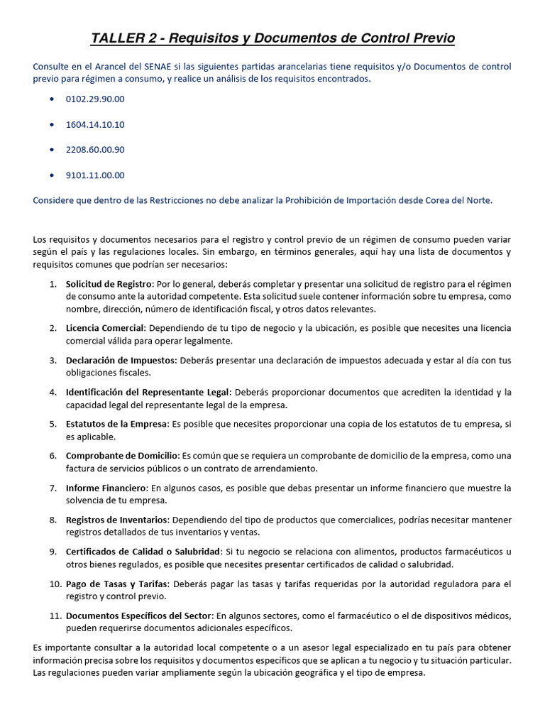 TALLER 2 Requisitos y Documentos de Control Previo | PDF | Corea del Norte | Política mundial