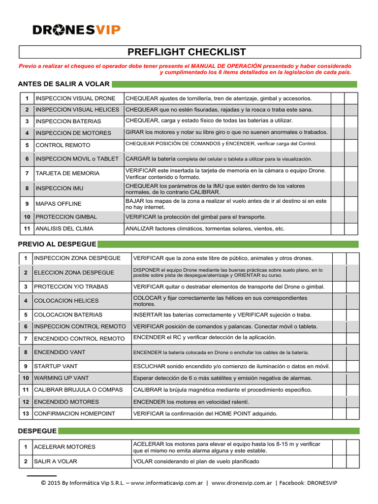 PREFLIGHT-CHECKLIST-v4 Operaciones Rapidas | PDF | Vehículo aéreo no tripulado | Aviación