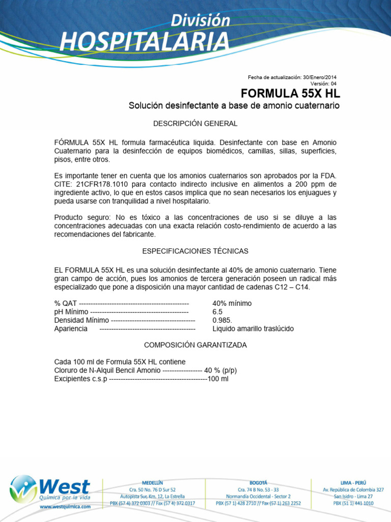 Ficha Tecnica Formula-55 | Descargar gratis PDF | Agua | Amonio