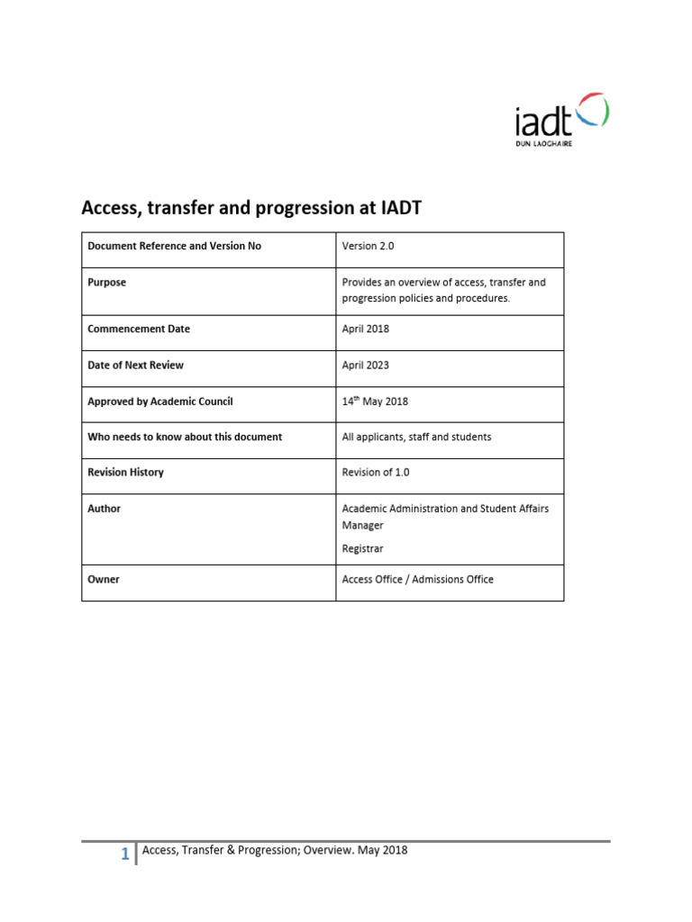 IADT Access and Progression Overview | PDF | Educational Stages ...