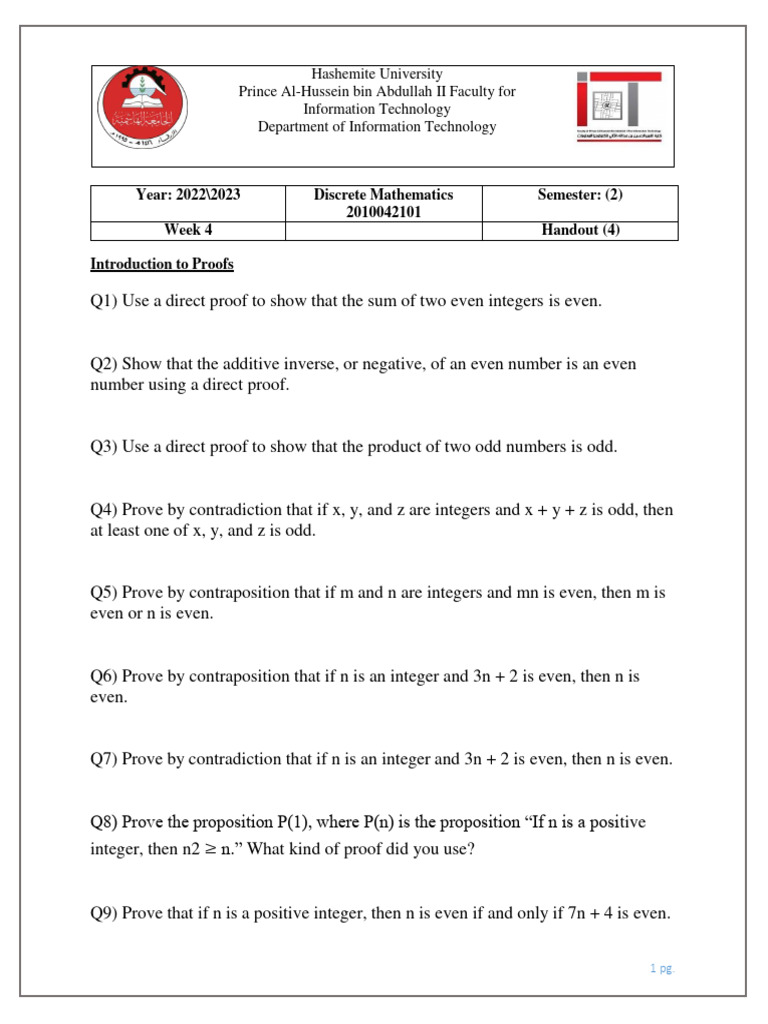 DM Handout | PDF | Mathematical Proof | Arithmetic