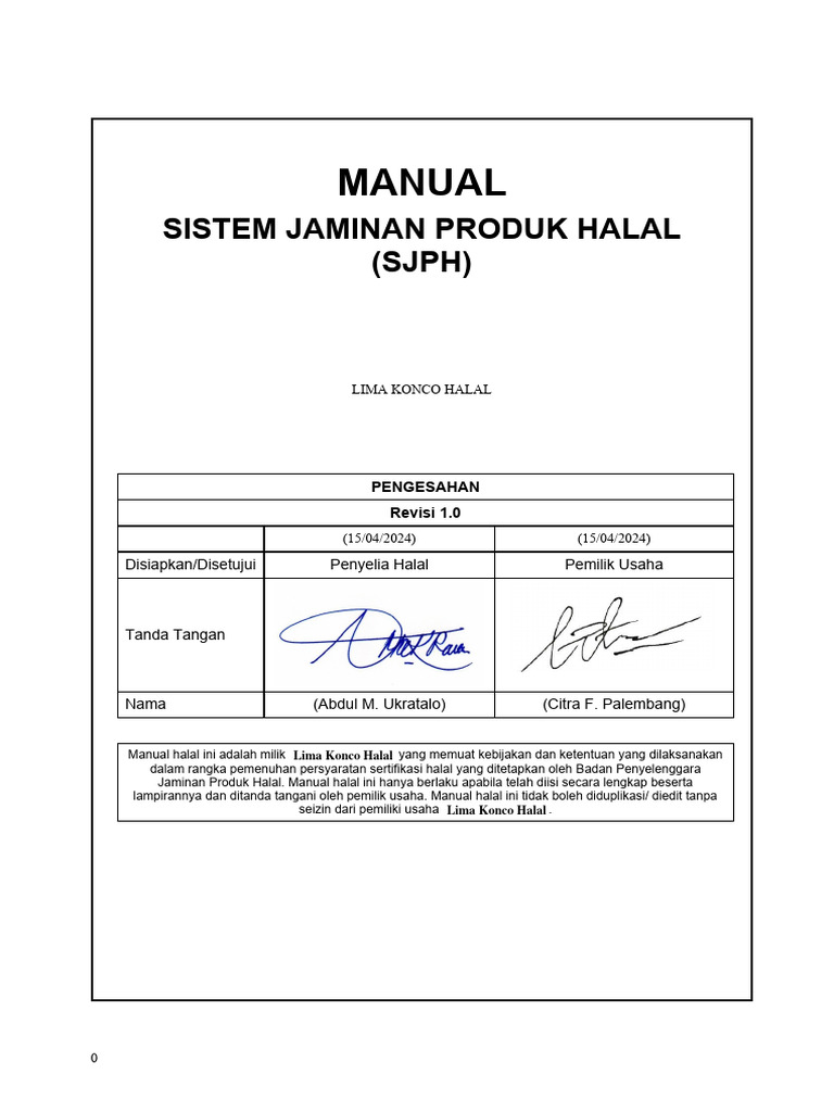 LK 2. Penyusunan SJPH (Kelompok 1 - Lima Konco Halal) | PDF