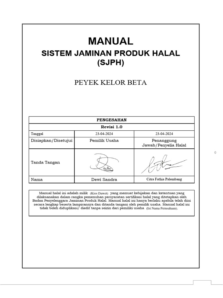Manual SJPH - Citra Fathia Palembang | PDF